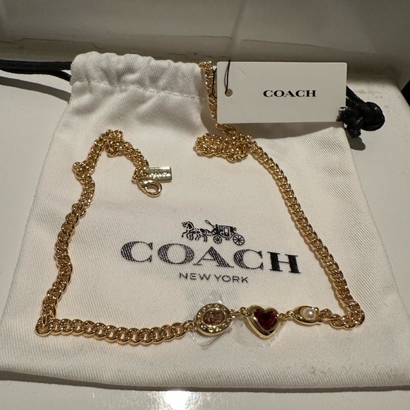 Coach | Jewelry | Coach Gold And Red Heart Necklace Nwt | Poshmark